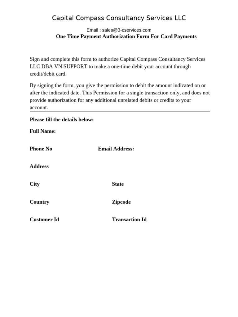 One-Time Payment Authorization Form | PDF | Debit Card | Credit Card