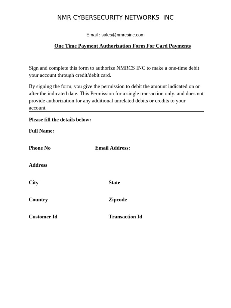 One-Time Payment Authorization Form | PDF | Debit Card | Credit Card