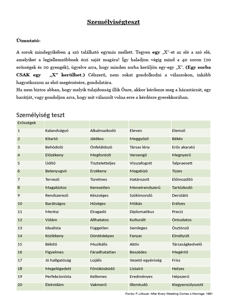 Személyiségteszt Vérmérsékleti Típusok | PDF