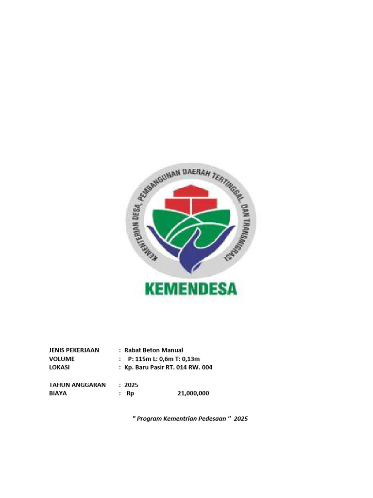 RAB Rabat Beton Manual Kp. Baru Pasir RT. 014 RW. 004 | PDF