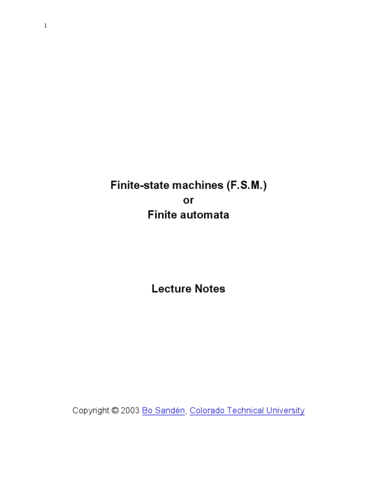 Finite State Machines Or Finite Automata Pdf Areas Of Computer Science Computing