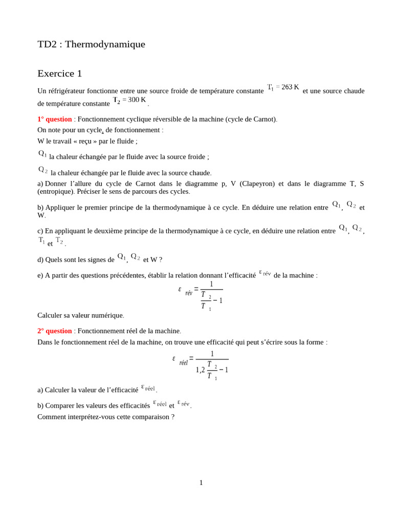 Thermodynamique : Cycle de Carnot et Climatisation | PDF | Chaleur ...