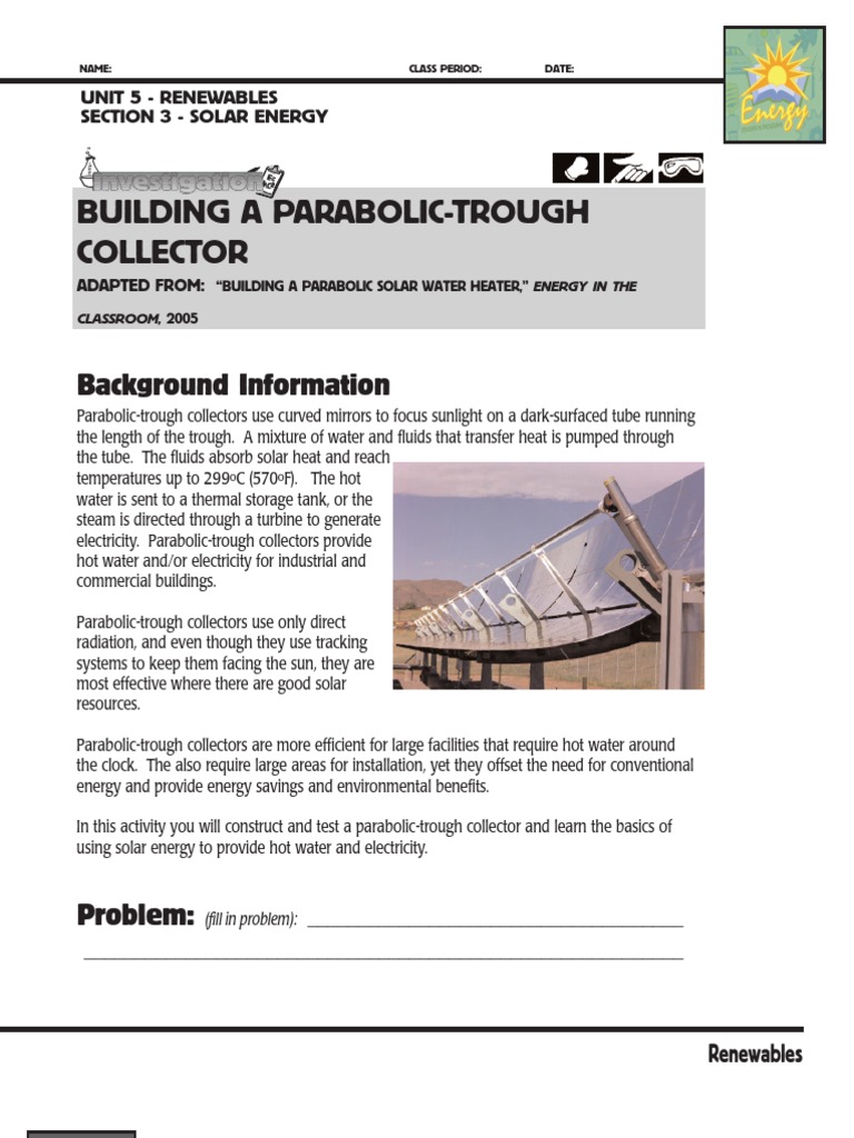 Parabolic Trough Design | PDF | Solar Energy | Water Heating