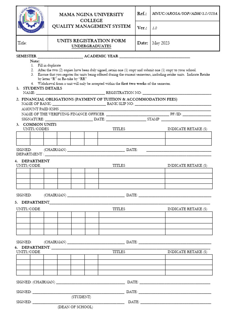 Undergraduate Units Registration Form | PDF | Chess Theory | Chess