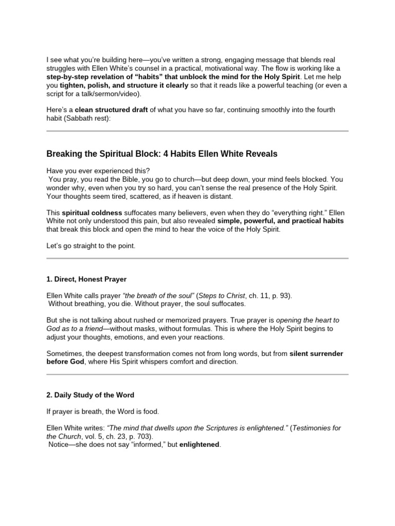 Unblocking Spiritual Barriers: 4 Habits | PDF | Prayer | Sabbath