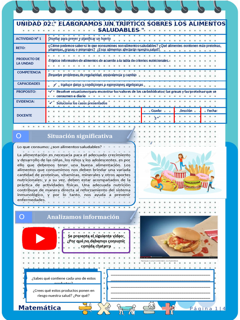 Act 1 Mat 4° Sem 1 Unid 02 | PDF | Nutrición | Dieta y nutrición