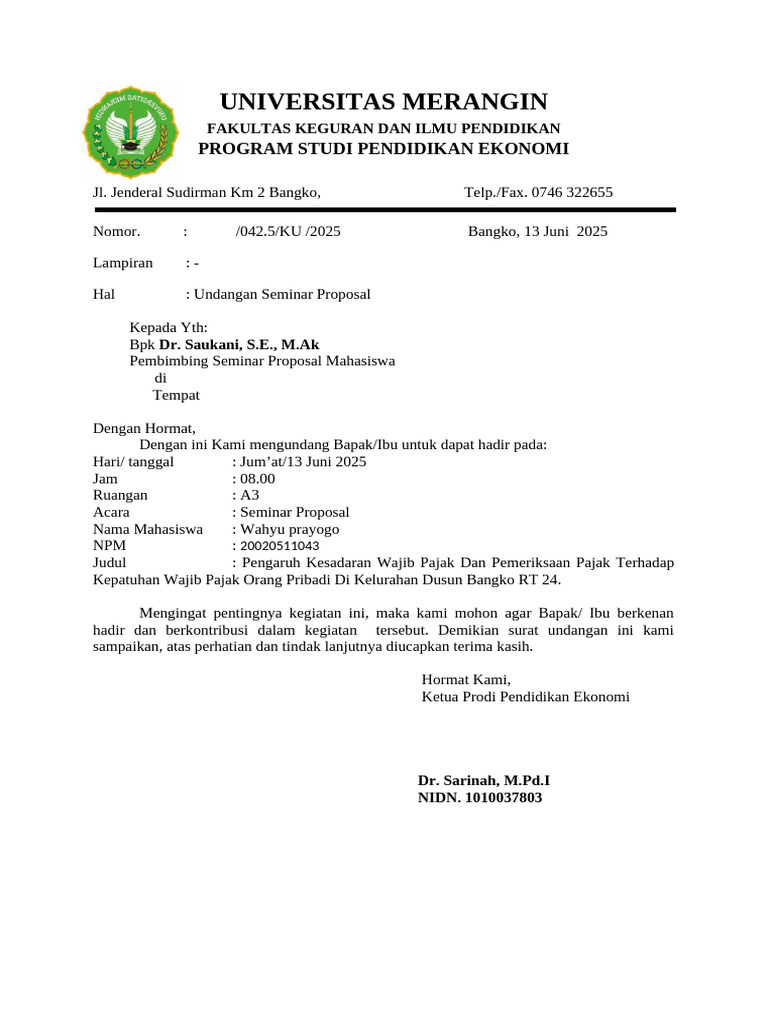 Format Surat Undangan Sempro Terbaru 1 | PDF