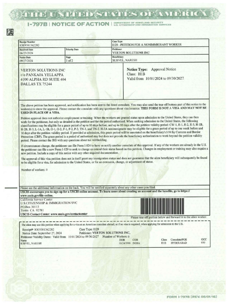 Naresh Survel - Approval Notice I797B-1 (1) - 250902 - 144239 | PDF