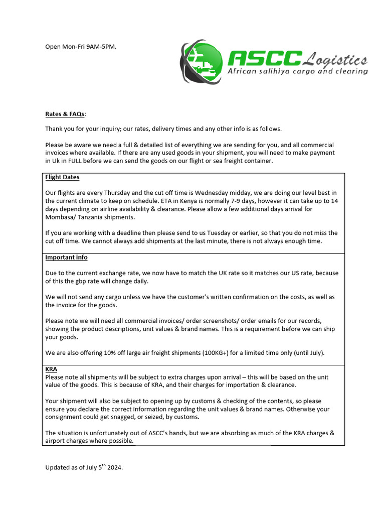 ASCC London - Rates FAQs - July24 | PDF | Cargo | Pallet