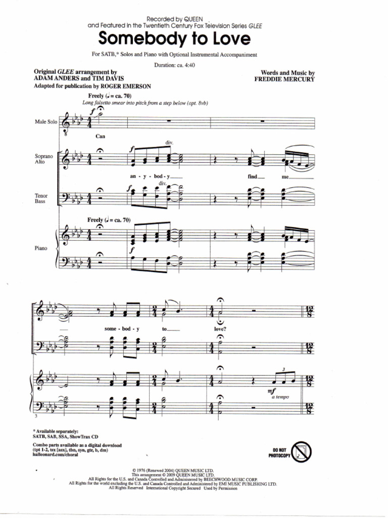 Somebody To Love Sheet Music | PDF