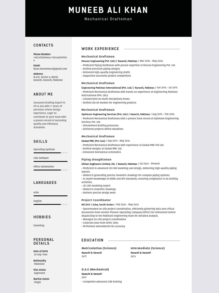 Muneeb Ali Khan-Resume | PDF | Engineering