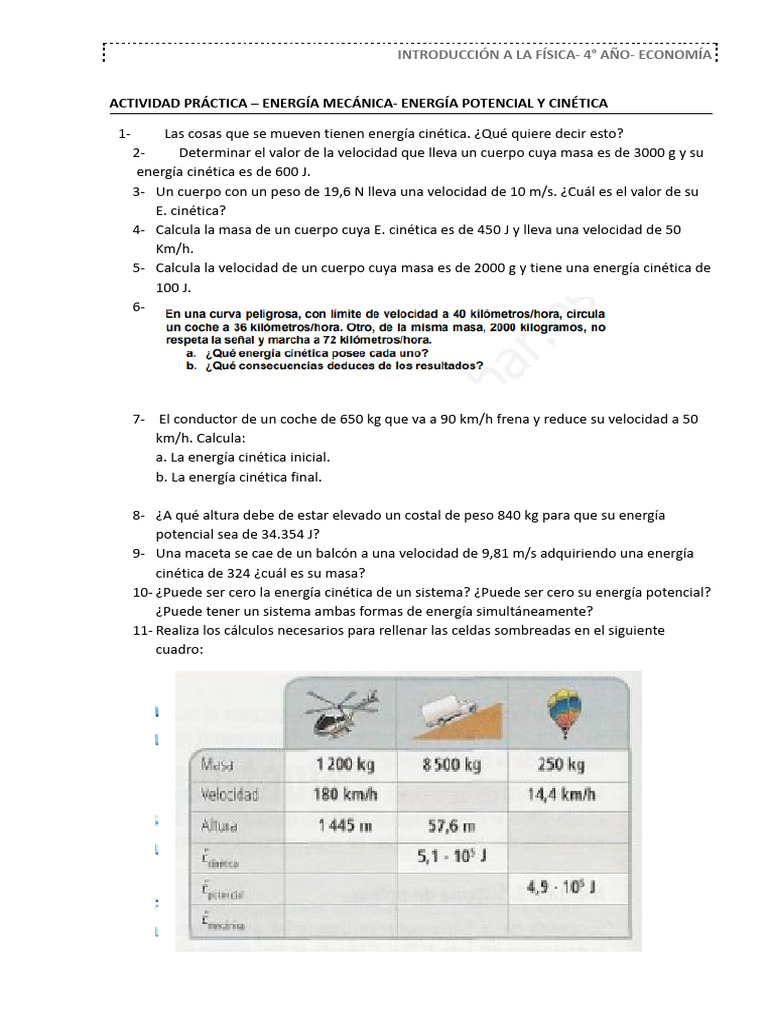 Energia Cinetica y Potencial | PDF | Energía cinética | Masa