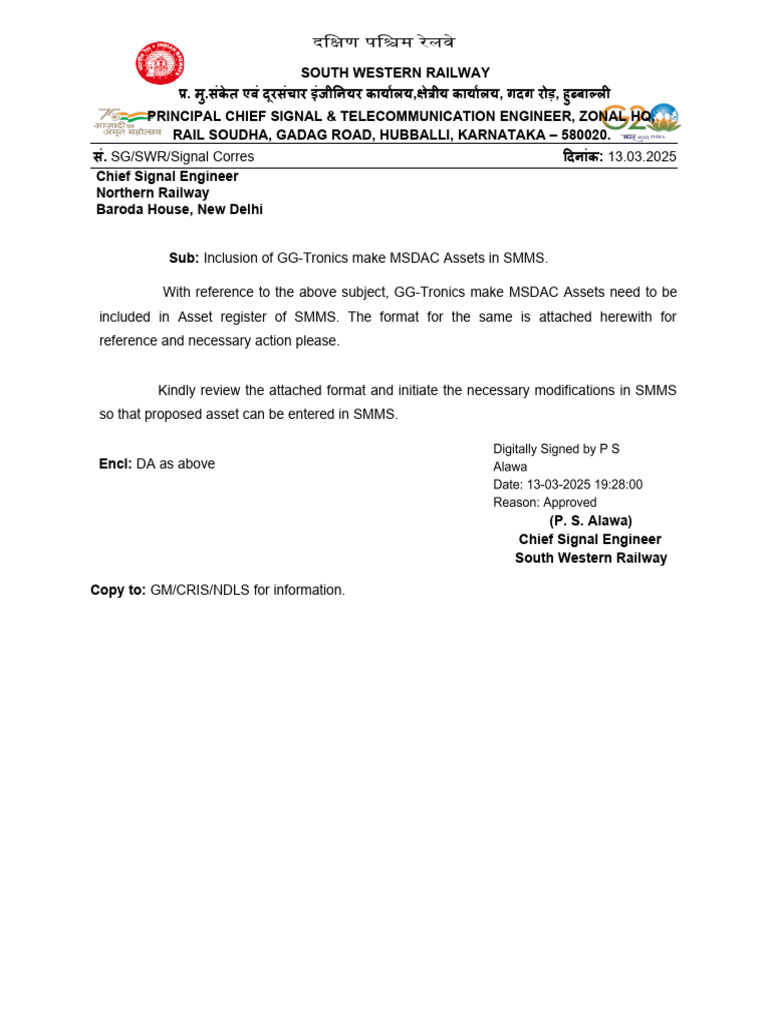 Letter To CSE NR Regarding Inclusion of GG-Tronics Make MSDAC Assets in ...