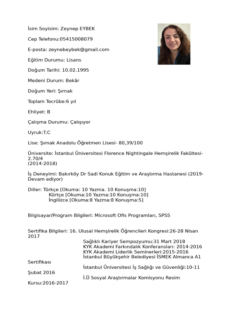 Belge (8) Zeynep CV | PDF