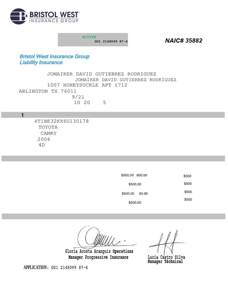 Bristol West Insurance Policy Details | PDF