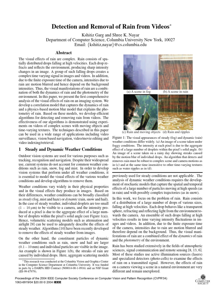 Rain Detection and Removal in Videos | PDF | Rain | Computer Vision