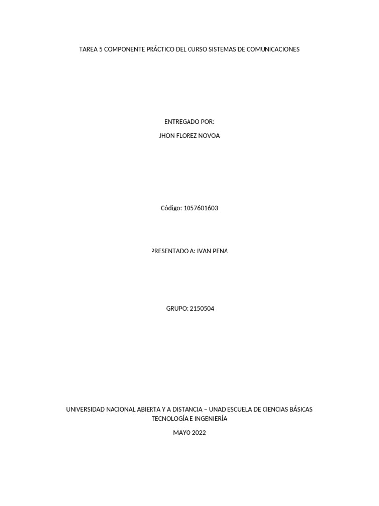 Tarea 5 Componente Práctico Del Curso Sistemas de Comunicaciones | PDF | Hertz | Modulación de ...