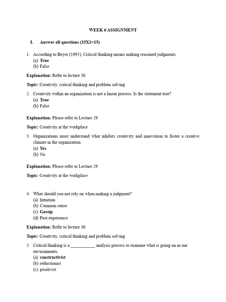 Week 6 Assignment - July 2025 | PDF | Creativity | Thought