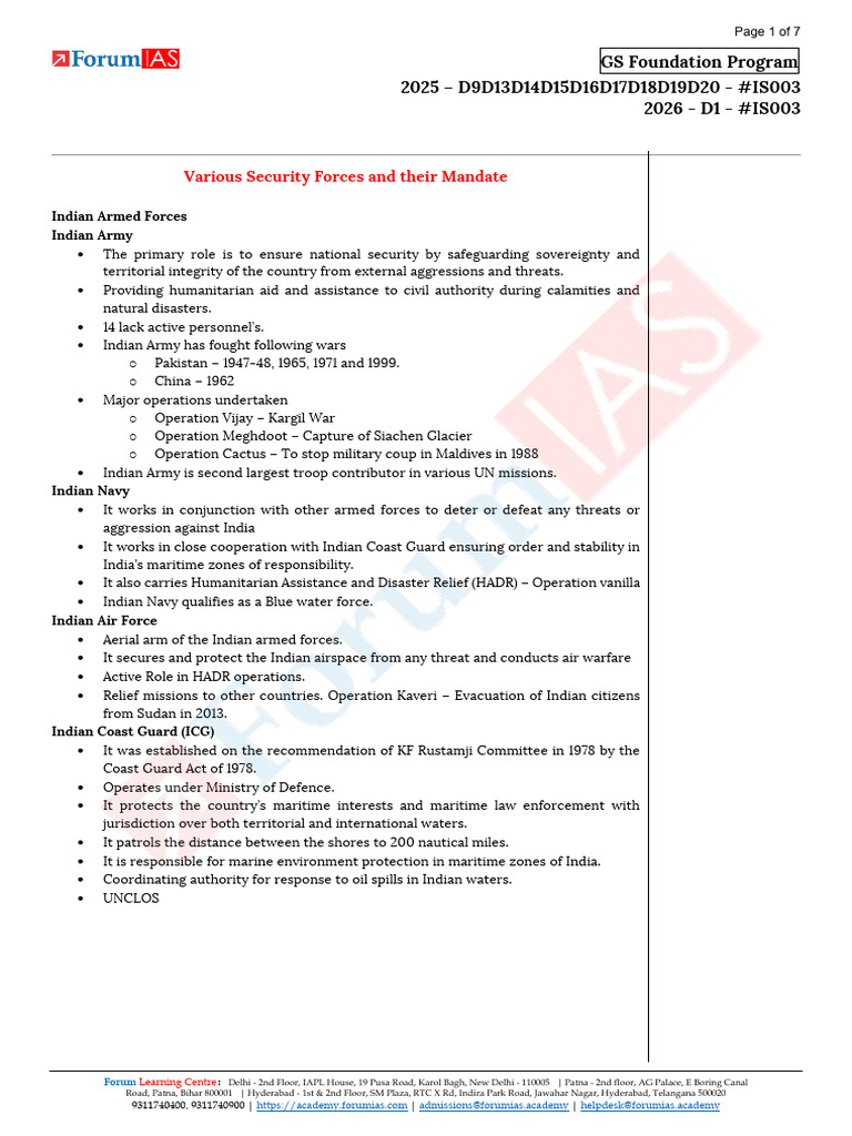 Overview of India's Security Forces | PDF | Government Of India ...