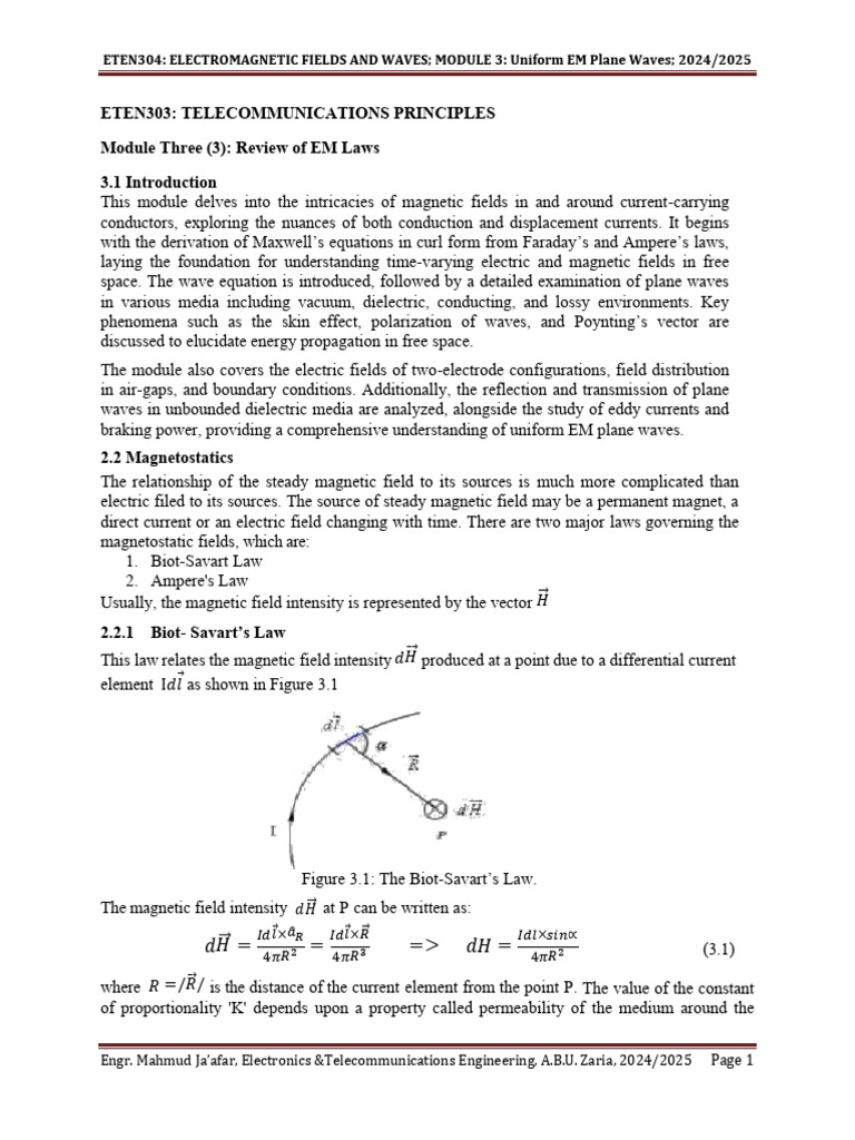 ETEN304 - Module 3 - Note - 2023 - 2024 | PDF | Electromagnetic ...