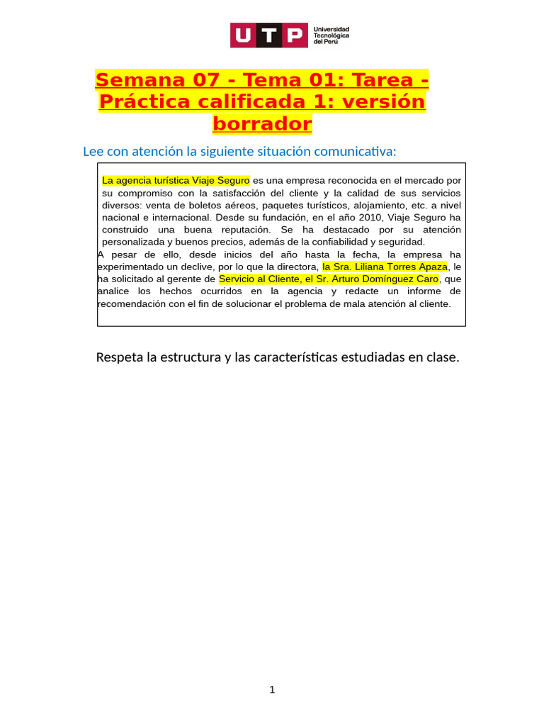 ? Semana 07 - Tema 01 Tarea - Práctica Calificada 1 (Comprension y ...