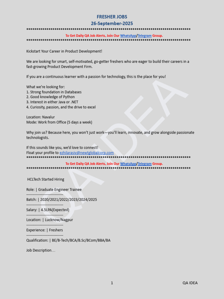 Freshers Job Opportunities and Applications | PDF | Software ...