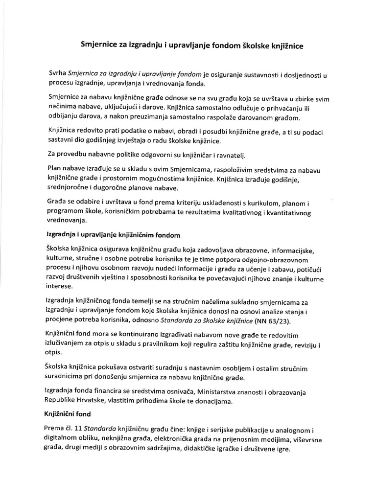 Smjernice Za Izgradnju I Upravljanje Fondom Skolske Knjiznice | PDF