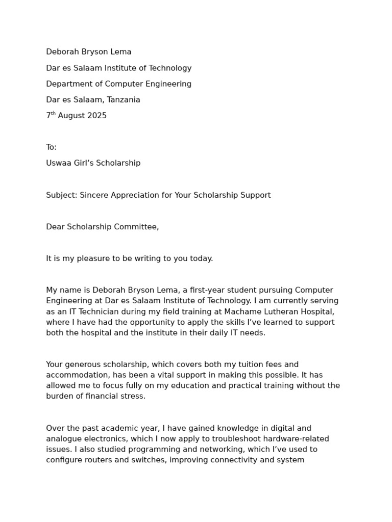 Appreciation for Scholarship Support | PDF
