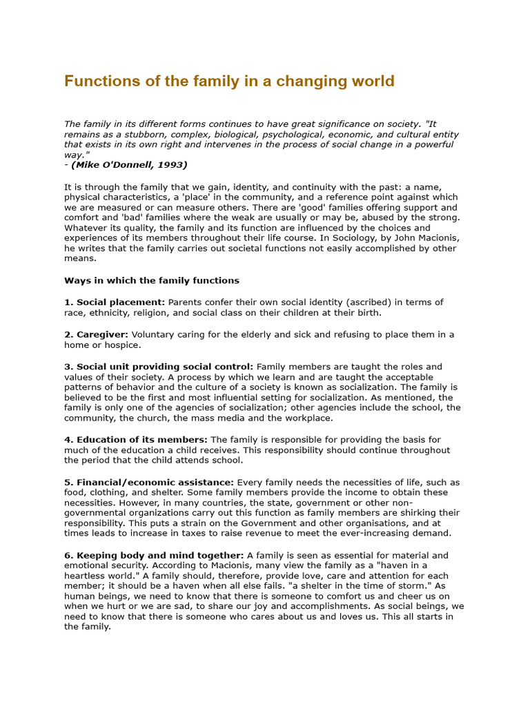 Family Functions in Modern Society | PDF | Family | Socialization