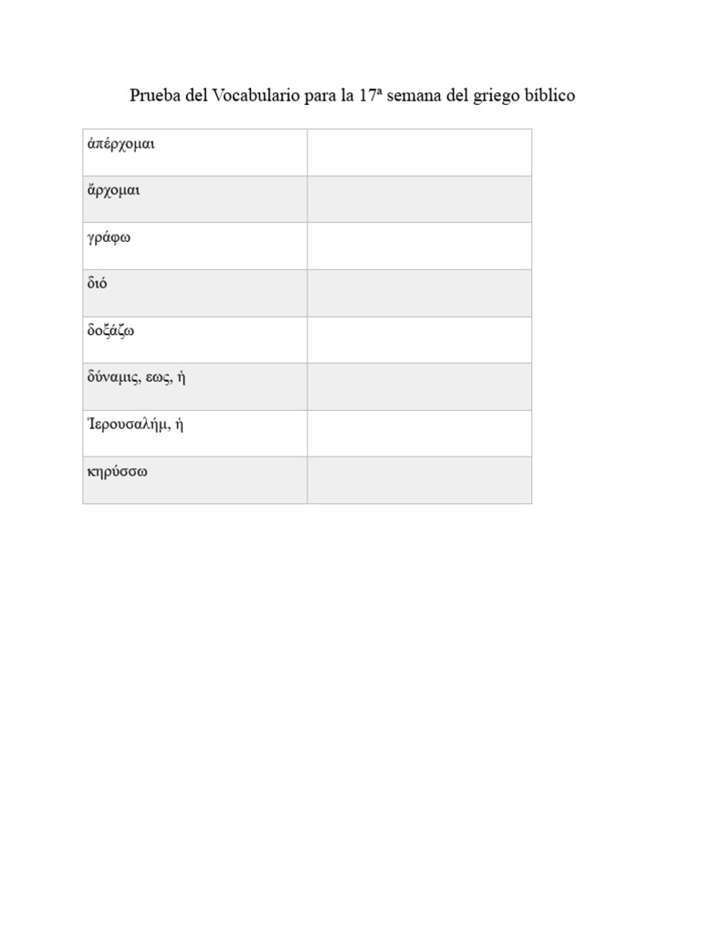 Prueba Del Vocabulario para La 17 Semana Del Griego Bíblico | PDF