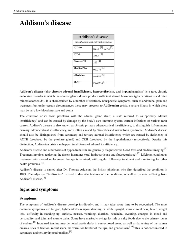 Addison S Disease Pdf Adrenal Gland Adrenocorticotropic Hormone