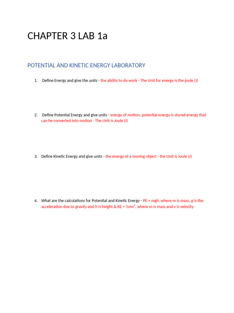 Potential and Kinetic Energy Lab Guide | PDF