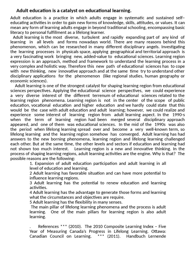 Adult Educ As A Catalyst | PDF | Adult Education | Science