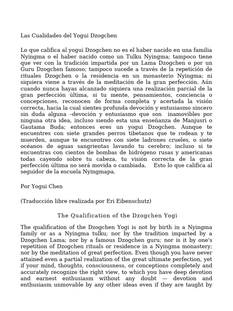 Las Cualidades de Un Yogui Dzogchen | PDF | Nyingma | Dzogchen