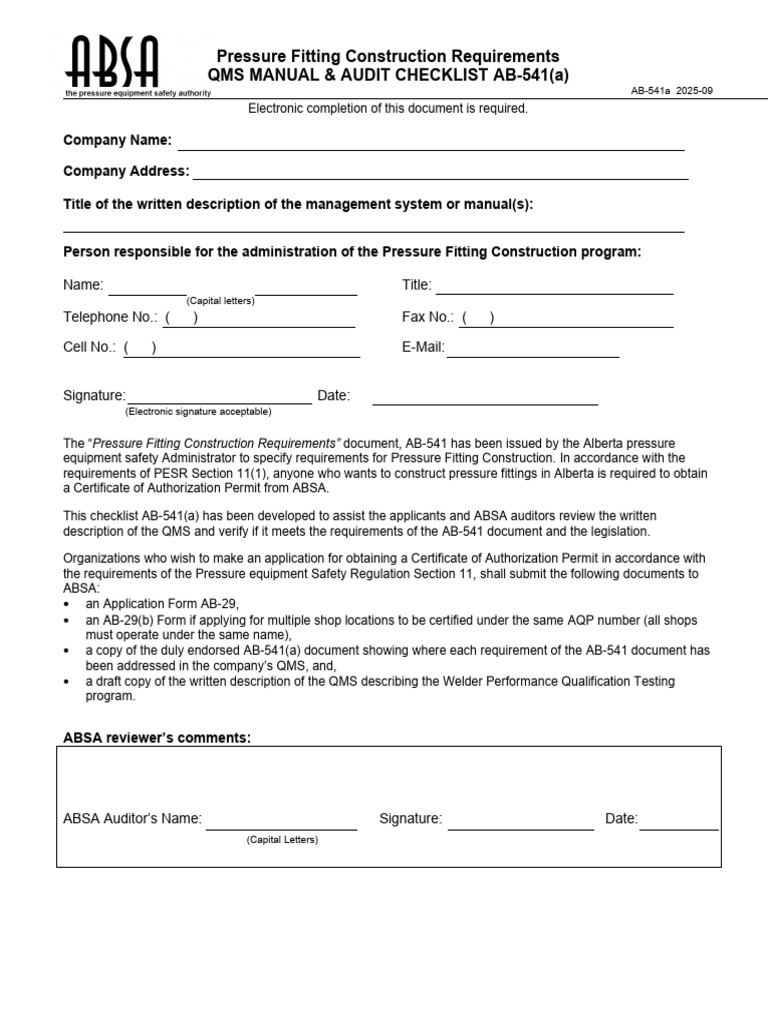 Pressure Fitting Construction QMS Checklist | PDF | Calibration ...
