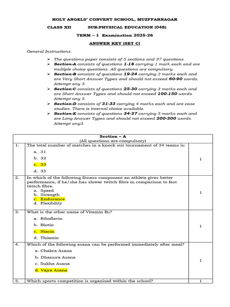 Ped Class 12 Pt-2 QP 25-26 Ans Key Set C | PDF | Eating Disorder ...