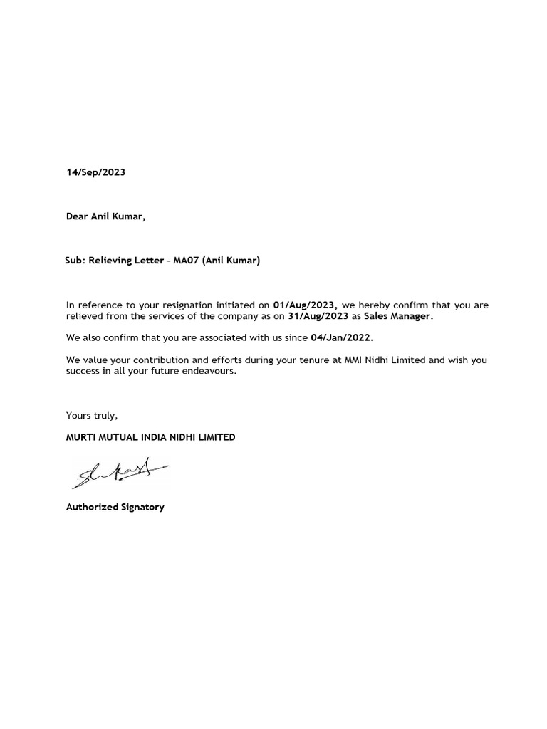 Relieving Letter | PDF