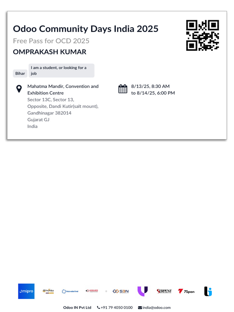 Tickets - Odoo Community Days India 2025 (13!08!2025 08-30-00 ...