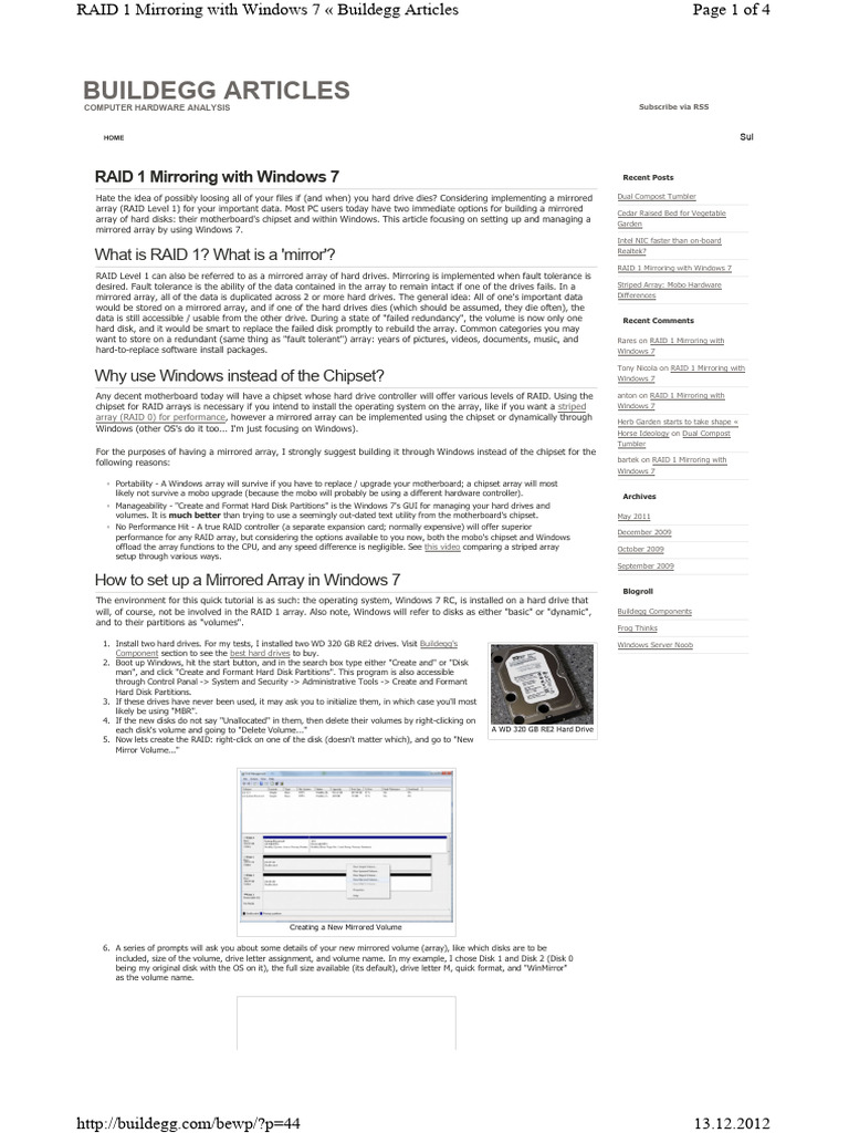 RAID 1 Setup in Windows 7 Guide | PDF | Hard Disk Drive | Computer Science