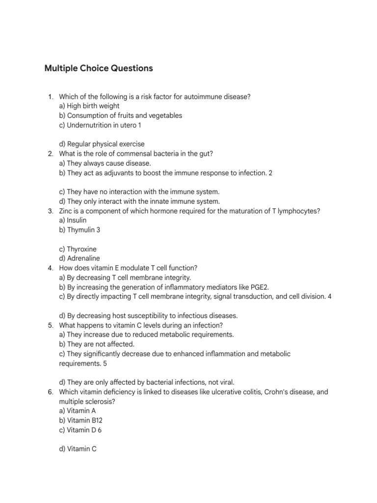 Autoimmune Disease Nutrition Quiz | PDF | Immune System | Autoimmune ...