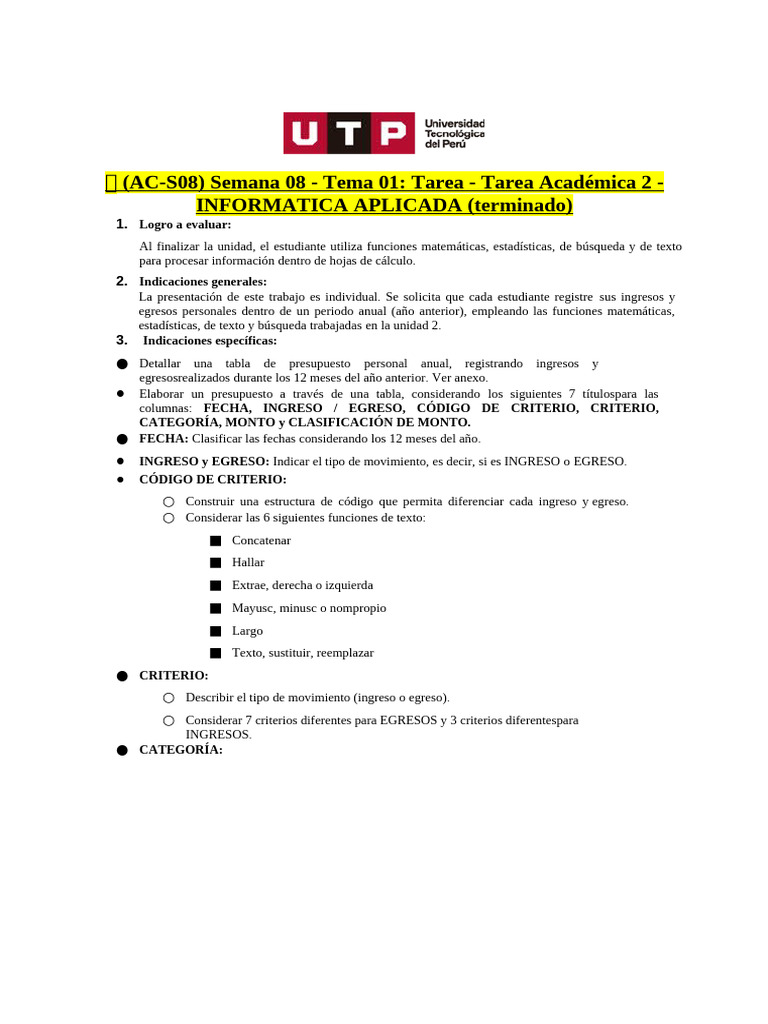 ? (AC-S08) Semana 08 - Tema 01 Tarea - Tarea Académica 2 - INFORMATICA APLICADA (NOTA 20 - T ...