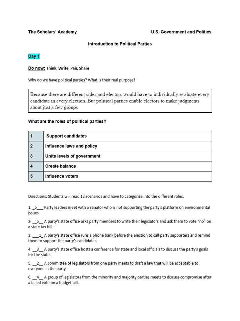 Oliver Benn - 2023 Intro To Political Parties - Task Card | PDF ...