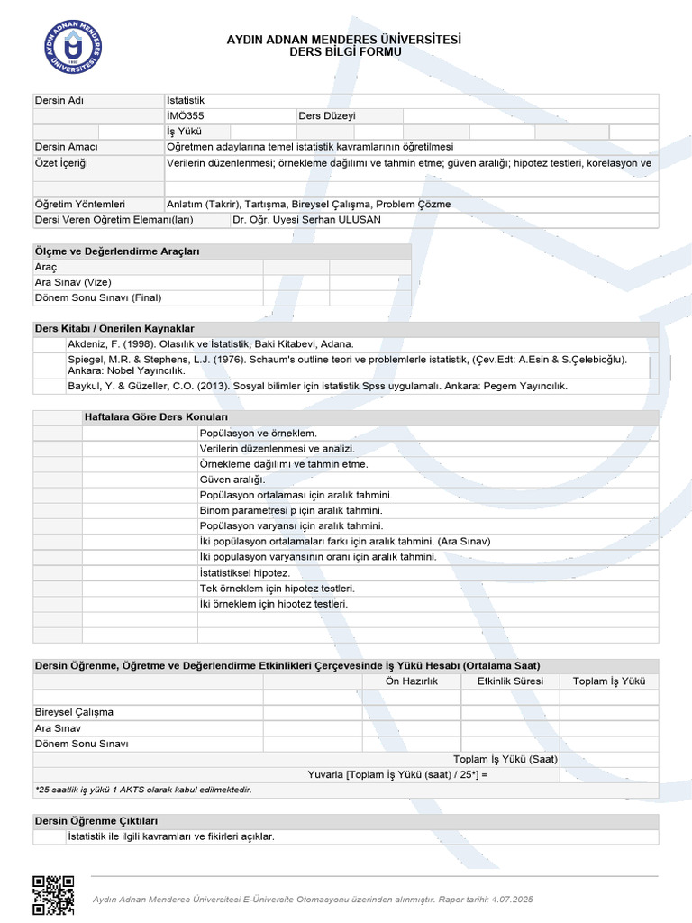 Ä°MÃ-355 DersBilgiFormuF5 | PDF