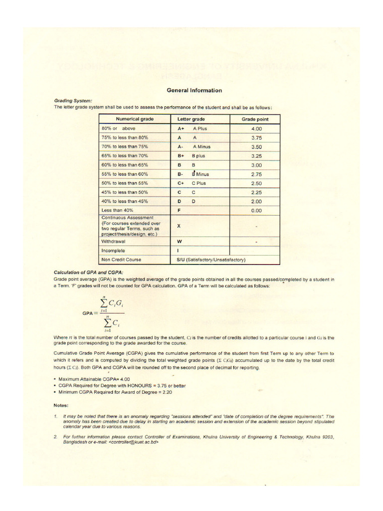 KUET Grading Scale | PDF