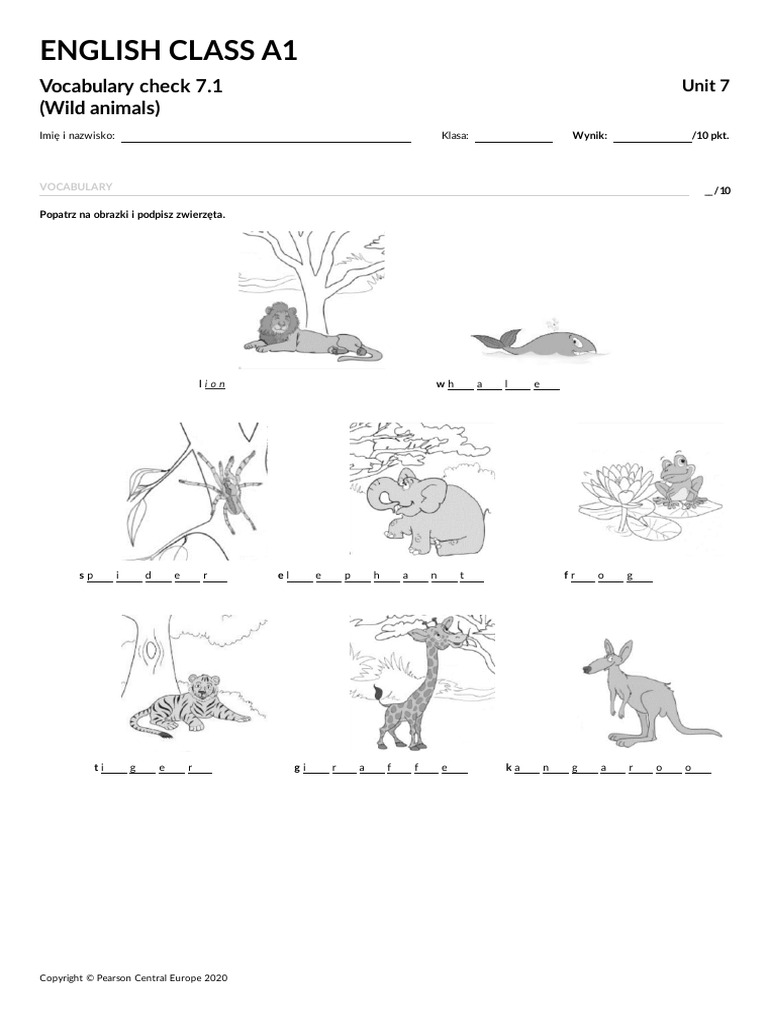 Unit 7 Vocabulary Check 71 Wild Animals V2 Key | PDF