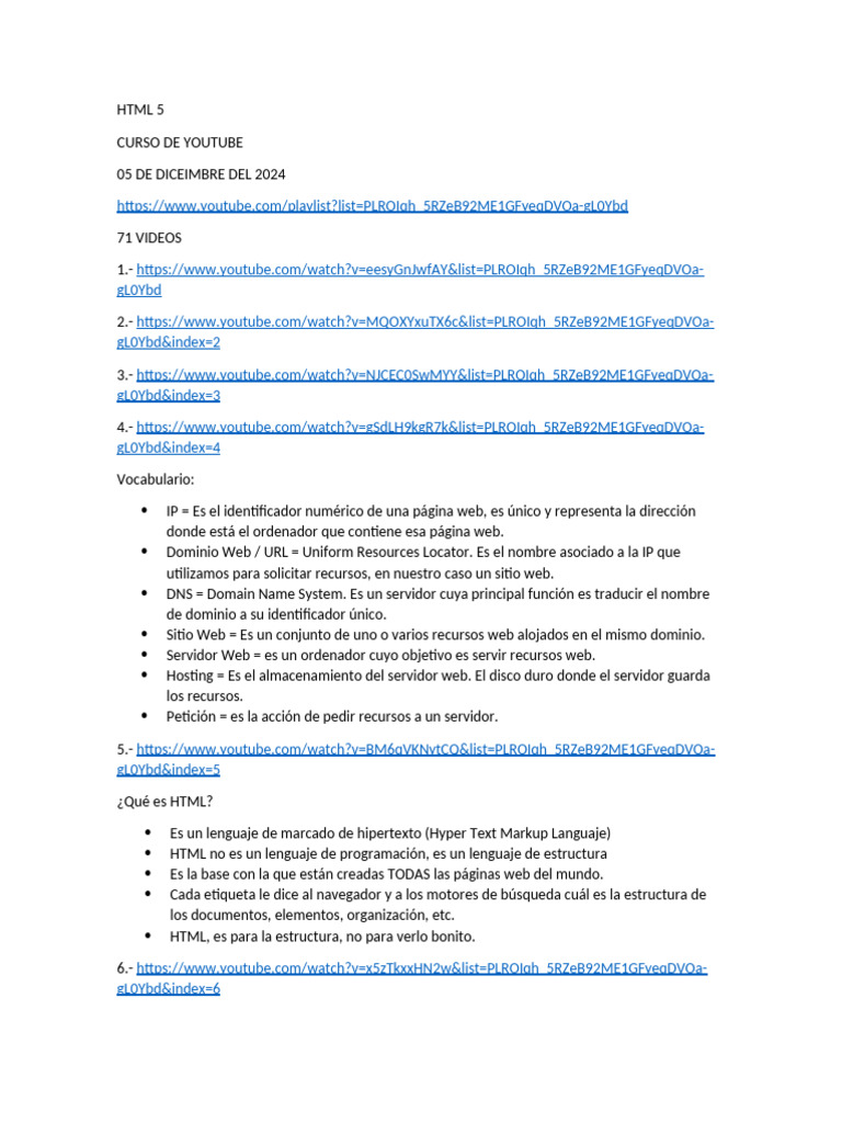 HTML 5 Curso de Youtube | PDF | HTML | Red mundial