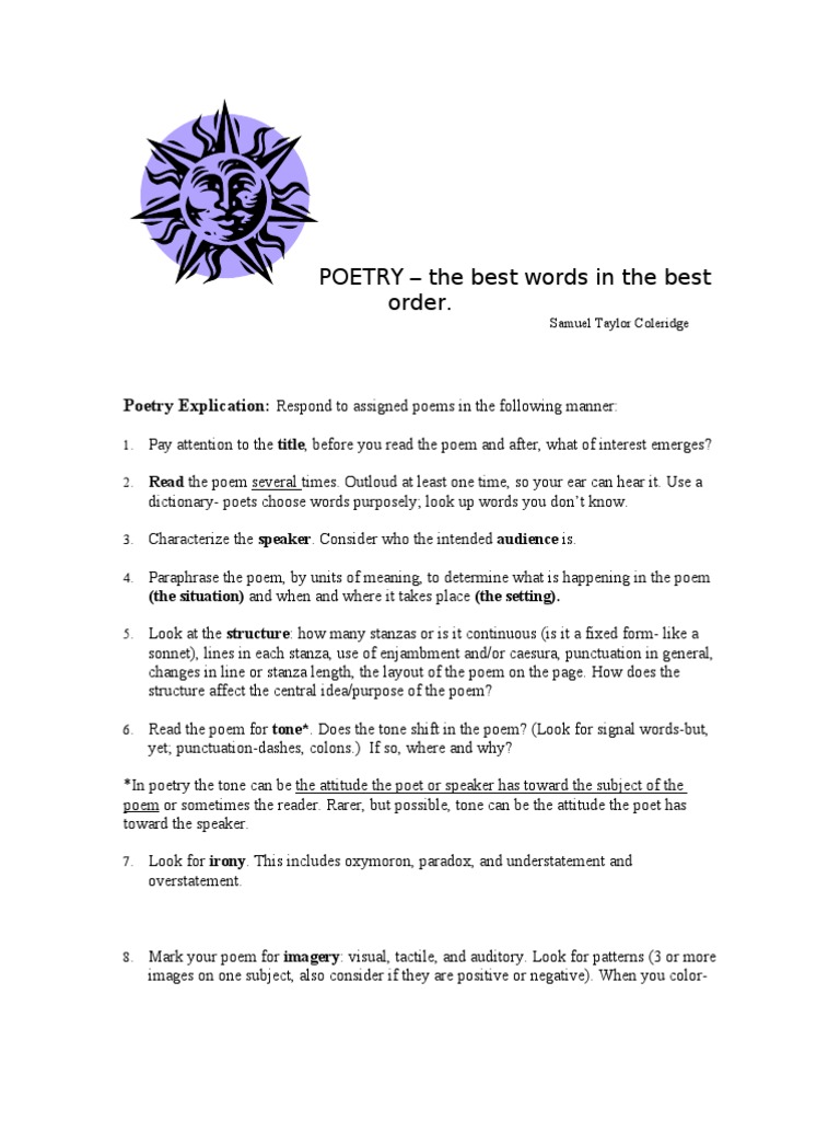 2011 Poetry Explication Sheet | PDF | Poetry | Semiotics