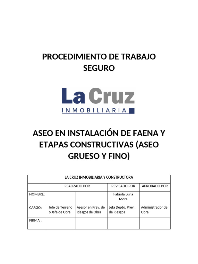 PTS - 22 - PR Aseo en Instalacion de Faena y Etapas Constructivas Rv2 2021 | PDF | Residuos ...