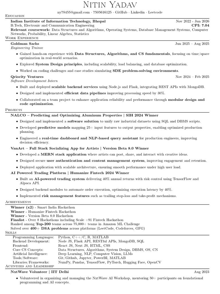 Resume SDE | PDF | Databases | Artificial Intelligence
