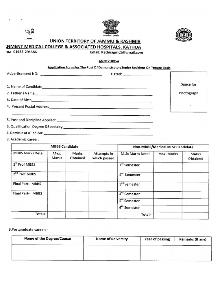 SR DEmo Application FOrm | PDF | Academic Degree | Medical School